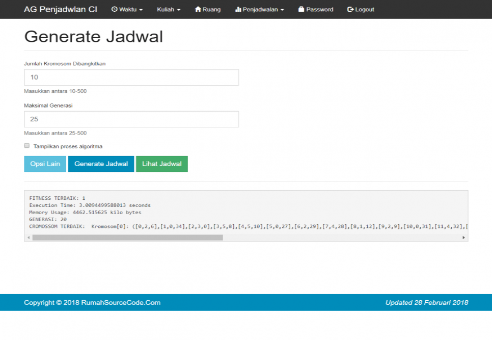 Source Code Algoritma Genetika Penjadwalan Codeigniter
